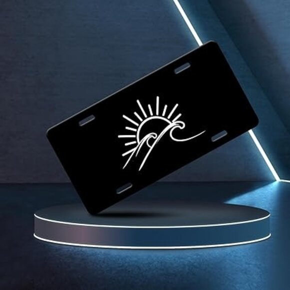 Accents | Sun And Ocean Wave License Plate Cover White Wave Personalize ...